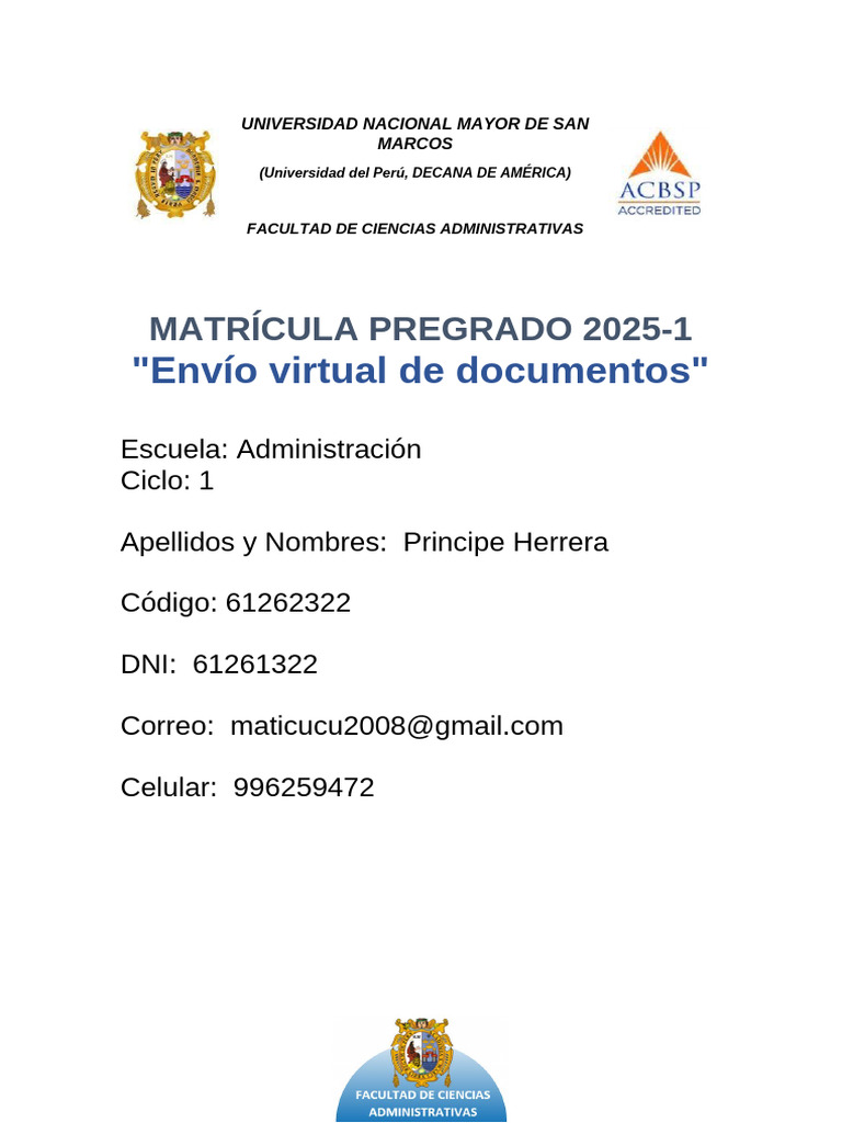 ANEXO 03 - FORMATO-ENVIO DE DOCUMENTOS DE MATRICULA - 2025 Full | PDF