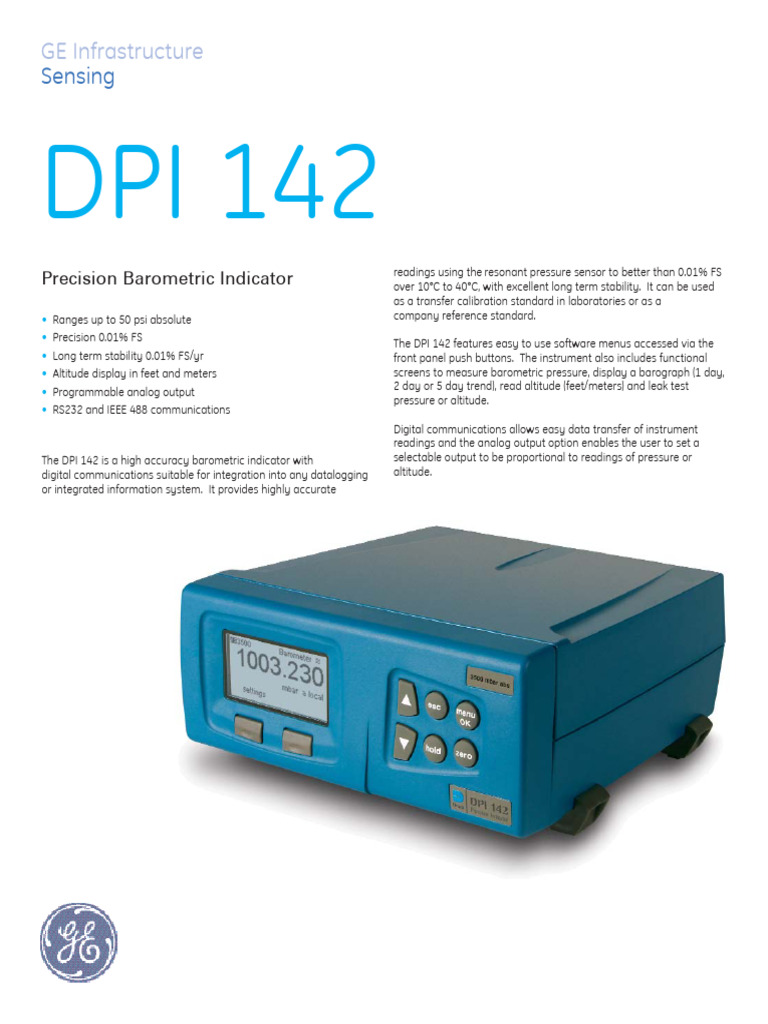 GE Druck DPI142 - Datasheet | PDF | Calibration | Instrumentation