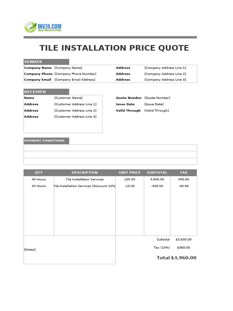 Tile Installation Quote Template | PDF