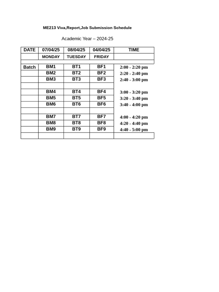 ME213 Viva Job Submission Schedule 2024-25 | PDF