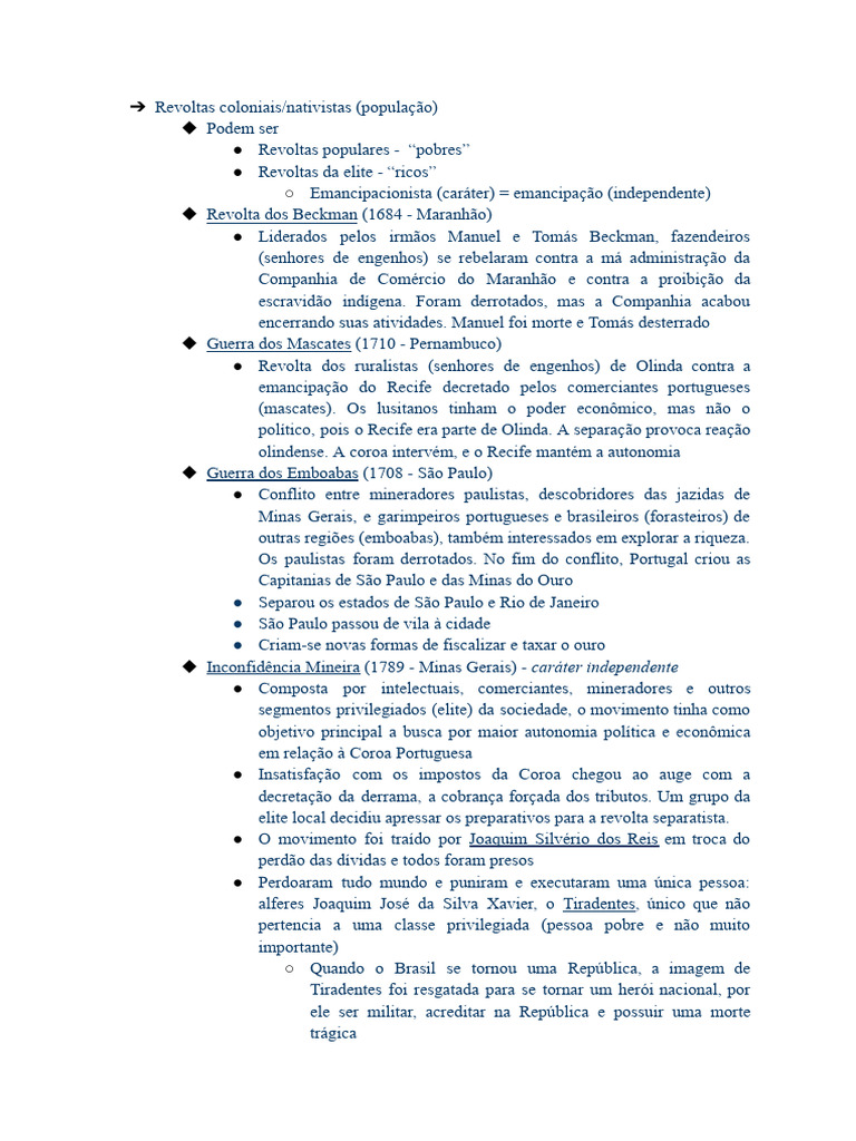 Conteúdo Prova de História | PDF | Brasil | Portugal