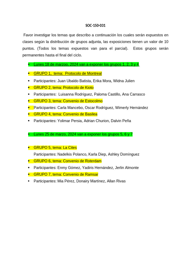 Exposiciones Grupo 007 Convenios, Ciclo 1-2024 | PDF