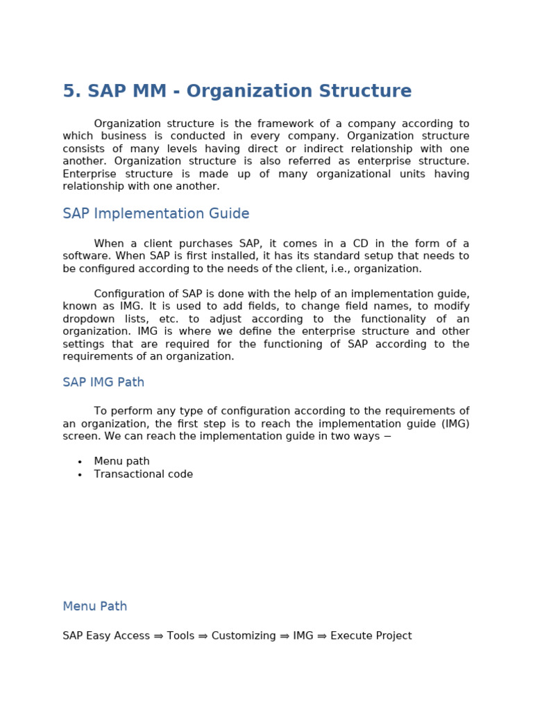 SAP MM - Organization Structure | PDF