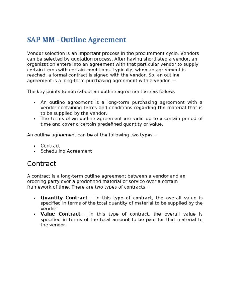 SAP MM - Outline Agreement | PDF | Economies | Business