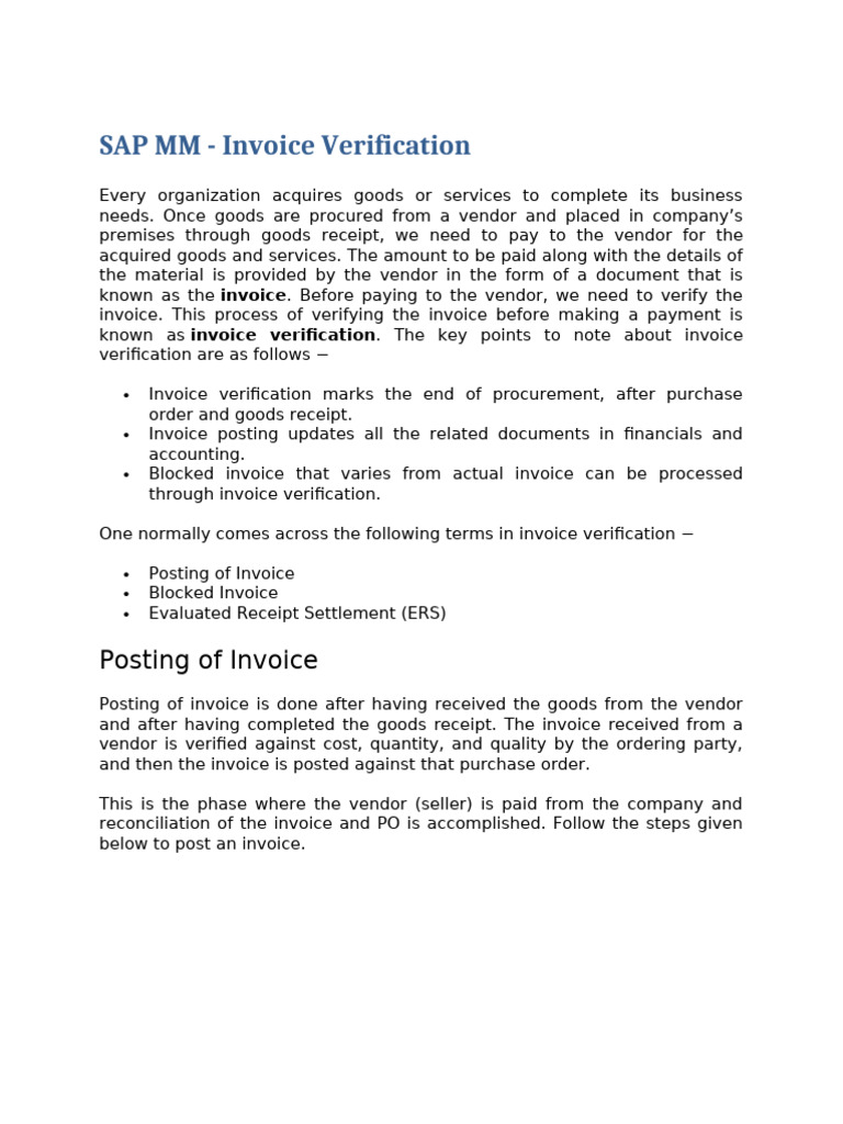 20. SAP MM - Invoice Verification | PDF | Invoice | Receipt