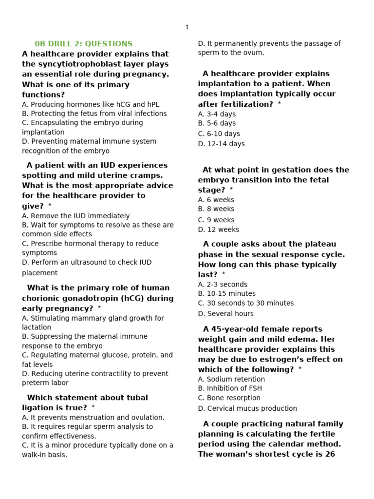 0B QUESTIONS (1) | PDF | Menstrual Cycle | Pregnancy