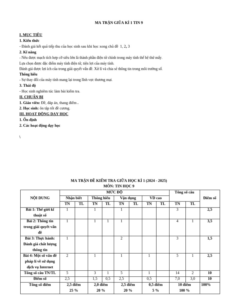 Ma Tran GK1 Tin 9 | PDF