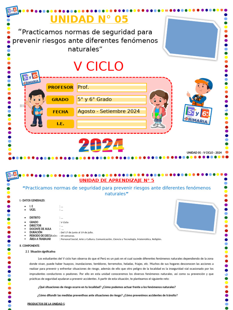 Unidad de Aprendizaje 05 - V Ciclo 2024 | PDF | Decimal | Infografia