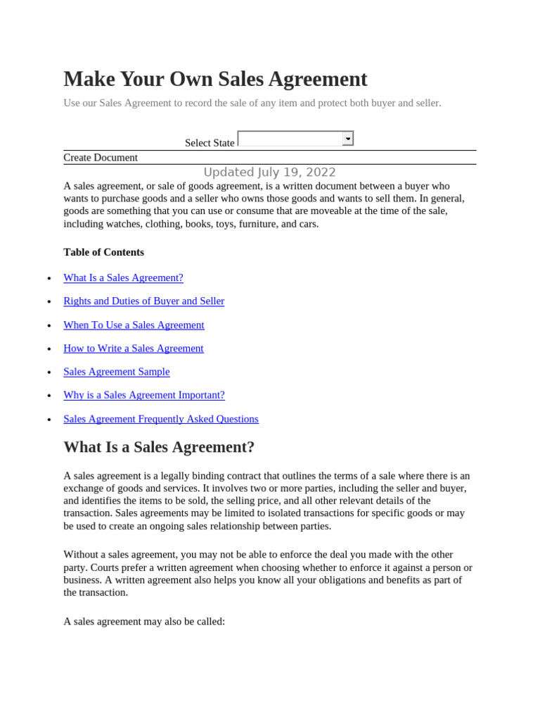 Create Your Own Sales Agreement Template | PDF | Implied Warranty | Sales