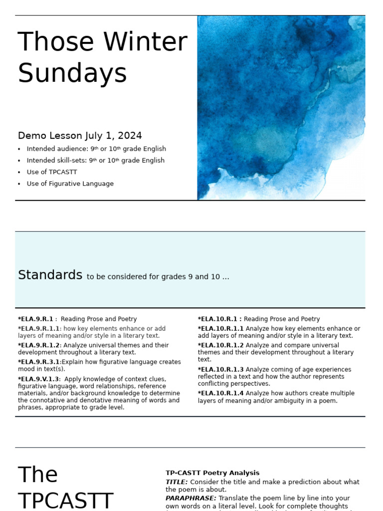 Those Winter Sundays | PDF | Poetry | Linguistics