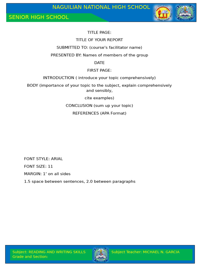 NNHS RW Report Template 2 | PDF