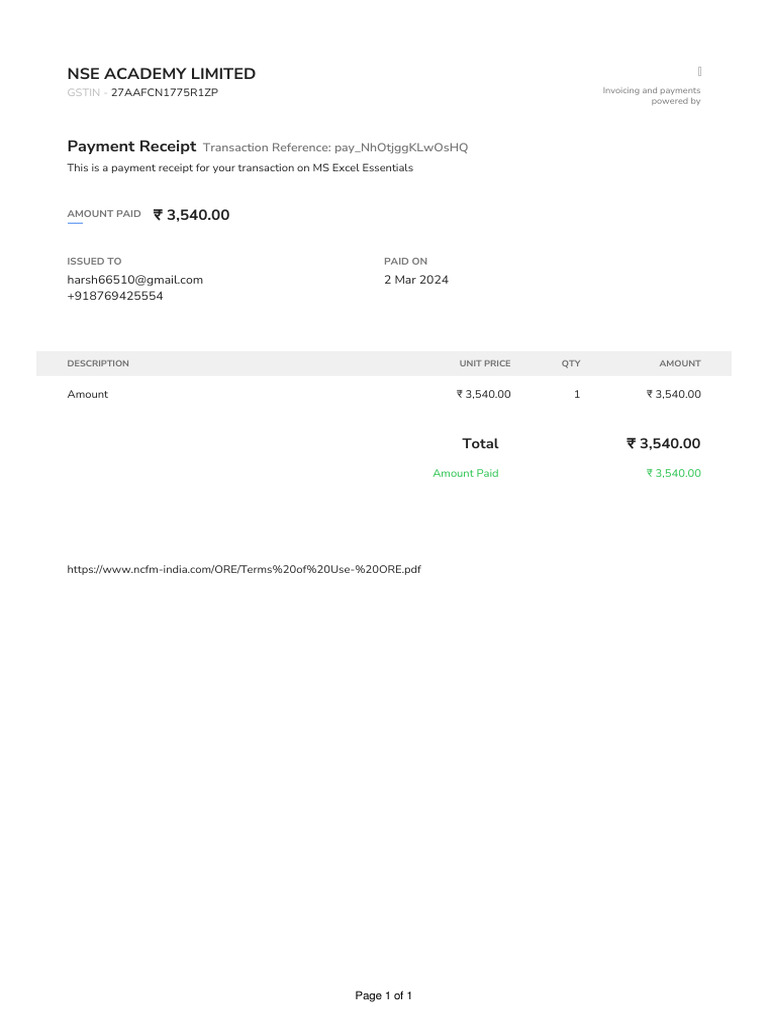 Receipt Pay - NhOtjggKLwOsHQ From Executive Education (Paid) | PDF