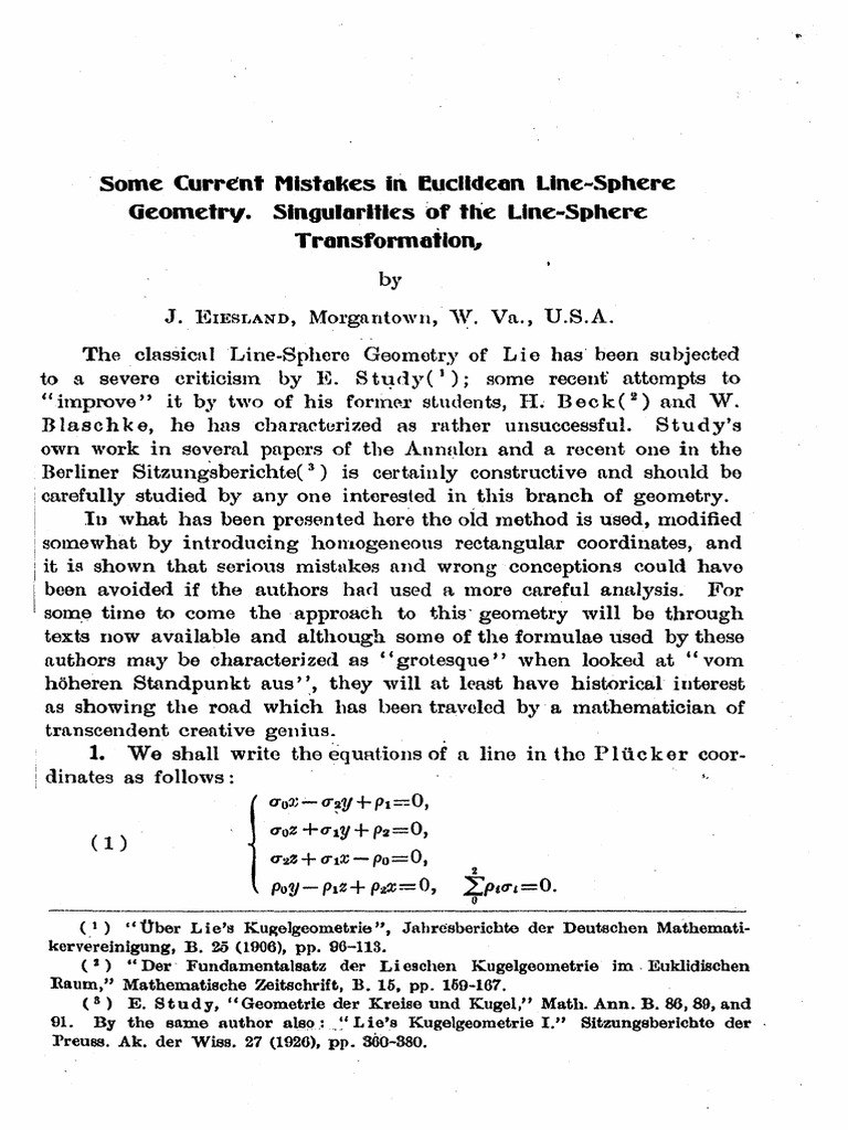 Some Current Mistakes in Euclidean Line-Sphere Geometry Singularities ...