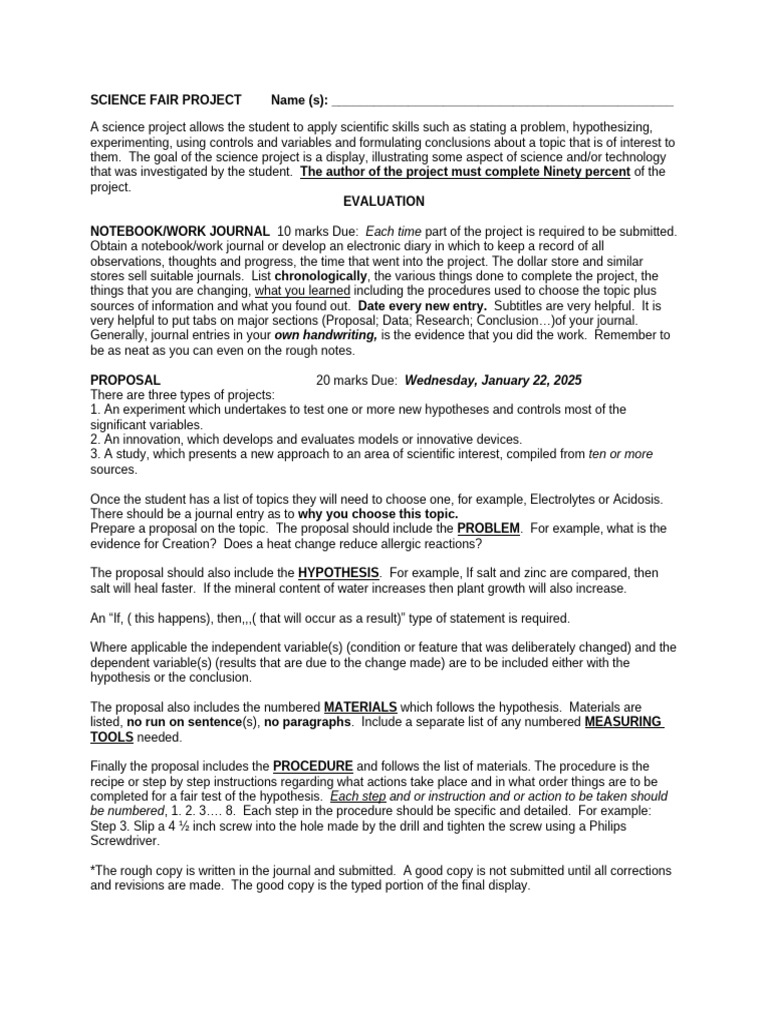 SCIENCE FAIR PROJECT Version 2 | PDF | Science | Experiment