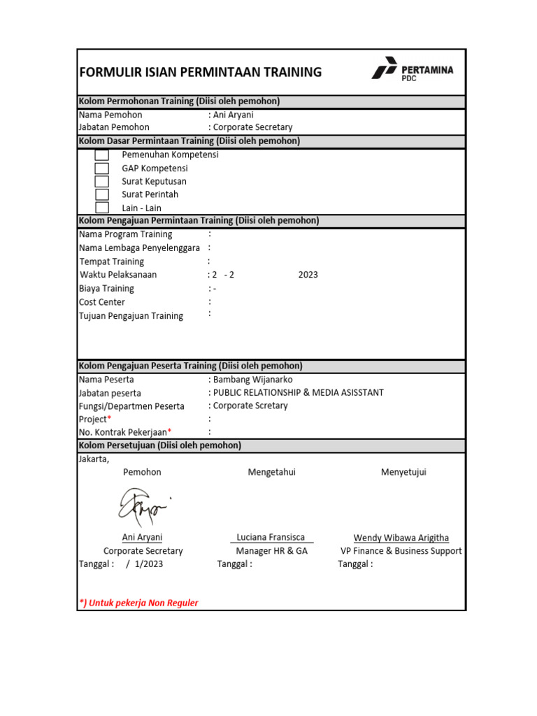 Lampiran 5 - Formulir Permintaan Training Karyawan | PDF