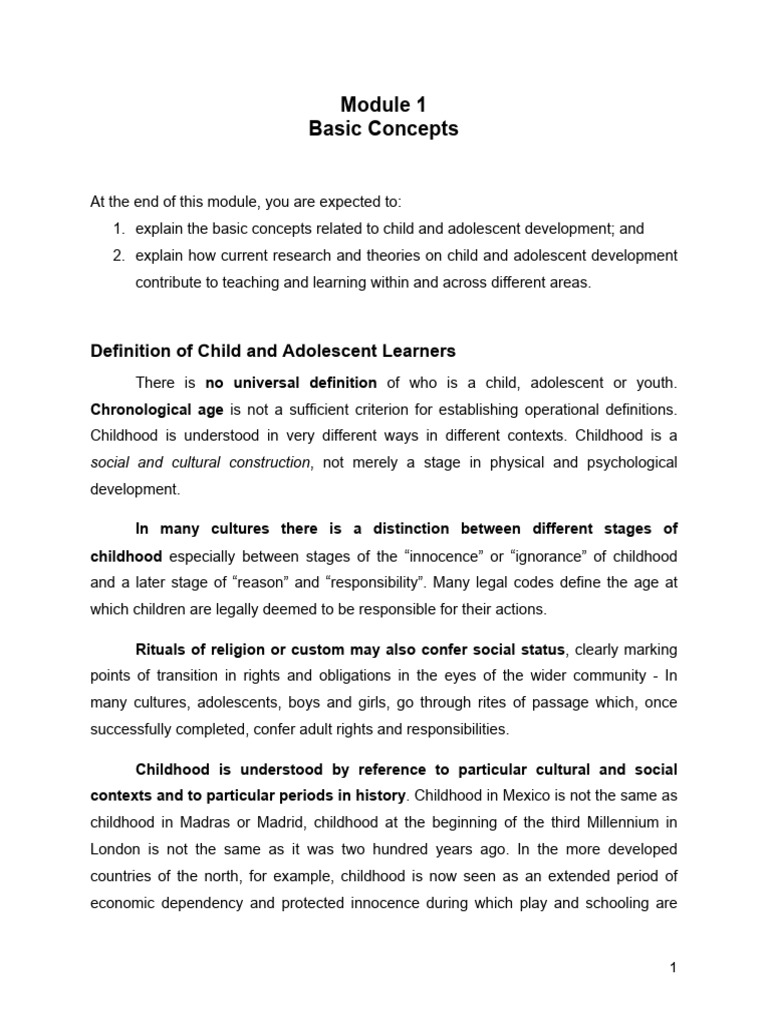 Educ.1 Module 1 Basic Concepts 1 | PDF | Parenting | Adolescence