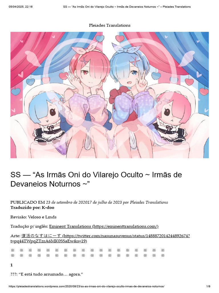 As Irmãs Oni Do Vilarejo Oculto Irmãs de Devaneios Noturnos | PDF | Amor | Tempo