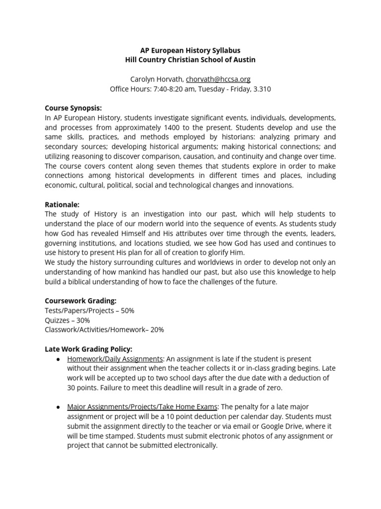 AP European History Syllabus | PDF