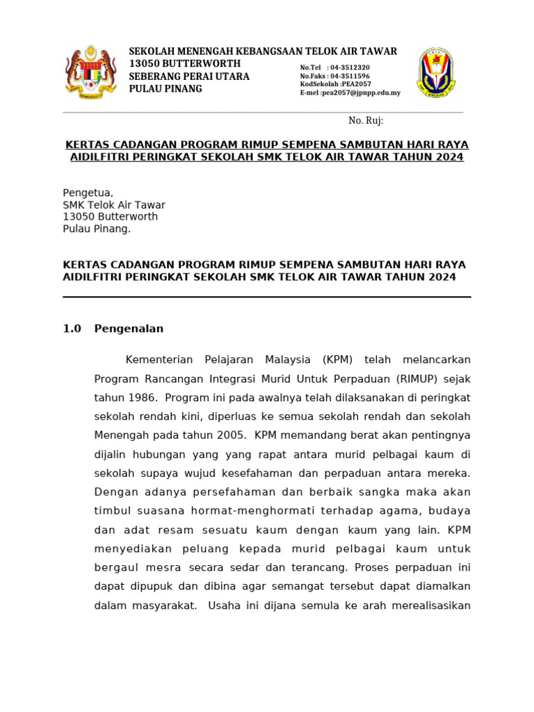 KERTAS KERJA PROGRAM RIMUP TAHUN 2024 (JAMUAN MAKAN) | PDF