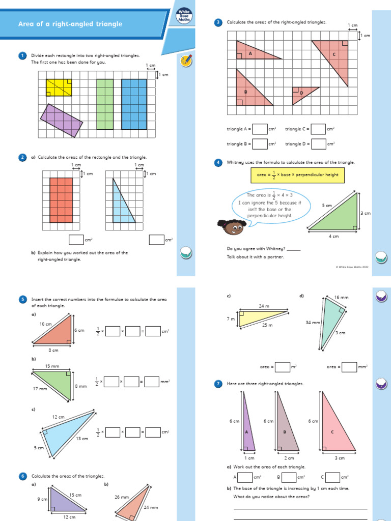 Area Calculations for Right-Angled Triangles | PDF | Area | Triangle