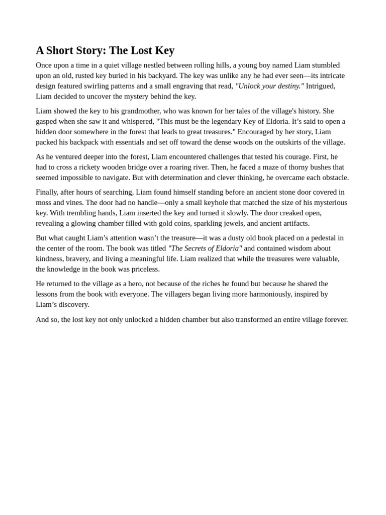 The Lost Key: A Tale of Discovery | PDF