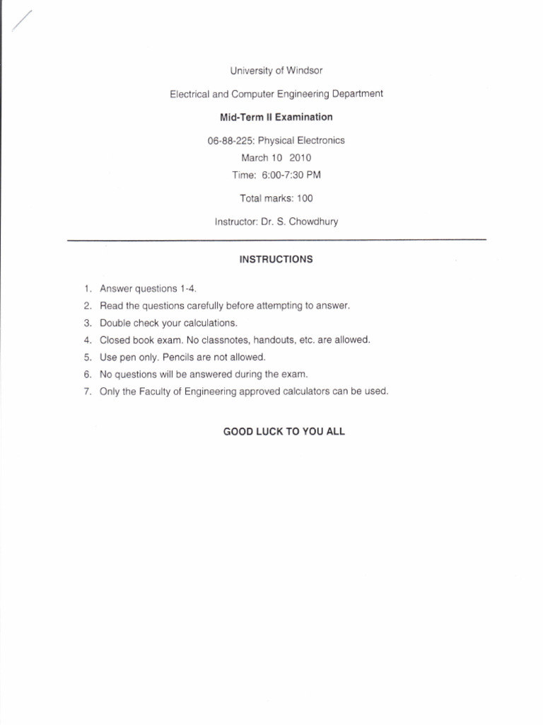 88-225 W10 S. Chowdhury (Midterm-2) | PDF | P–N Junction | Electronic ...