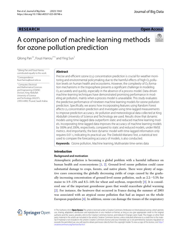 A Comparison of Machine Learning Methods for Ozone Pollution Prediction | PDF | Machine Learning ...