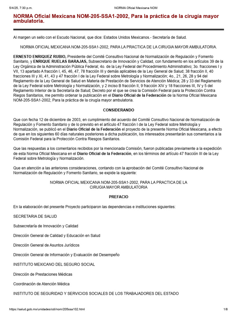 Nom 205 Ssa1 2002 | PDF | Hospital | Cirugía