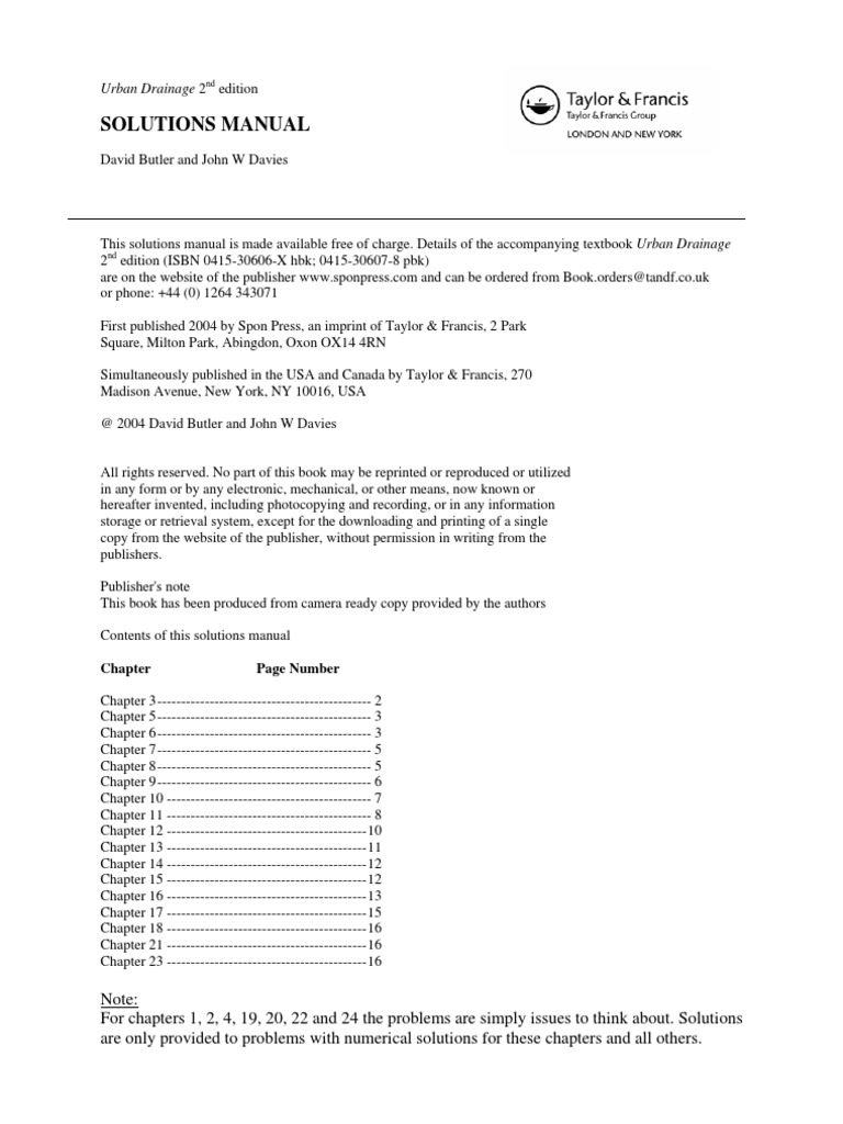 Solutions Manual Urban Drainage 2nded | PDF | Quantity | Physical Sciences