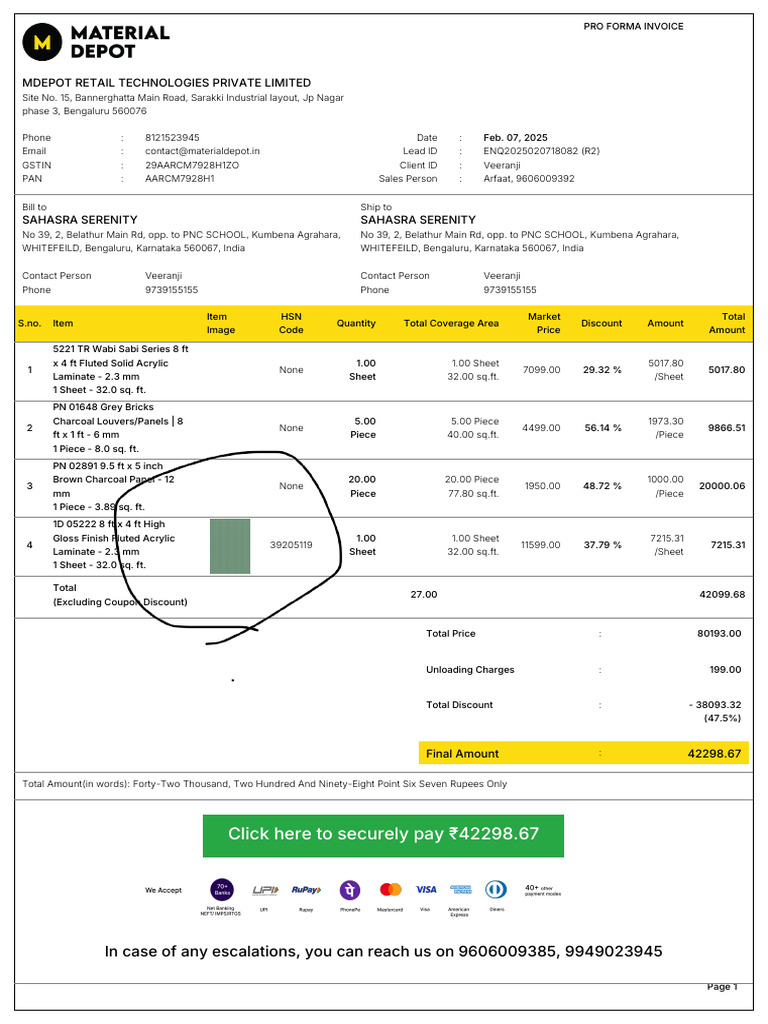 Pro Forma Invoice for Sahasra Serenity | PDF | Payments | Business
