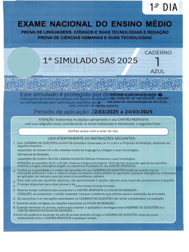 1° Simulado Sas 2025: Este Simulado É Protegido Por Direitos Autorais QG | PDF | Linguística ...