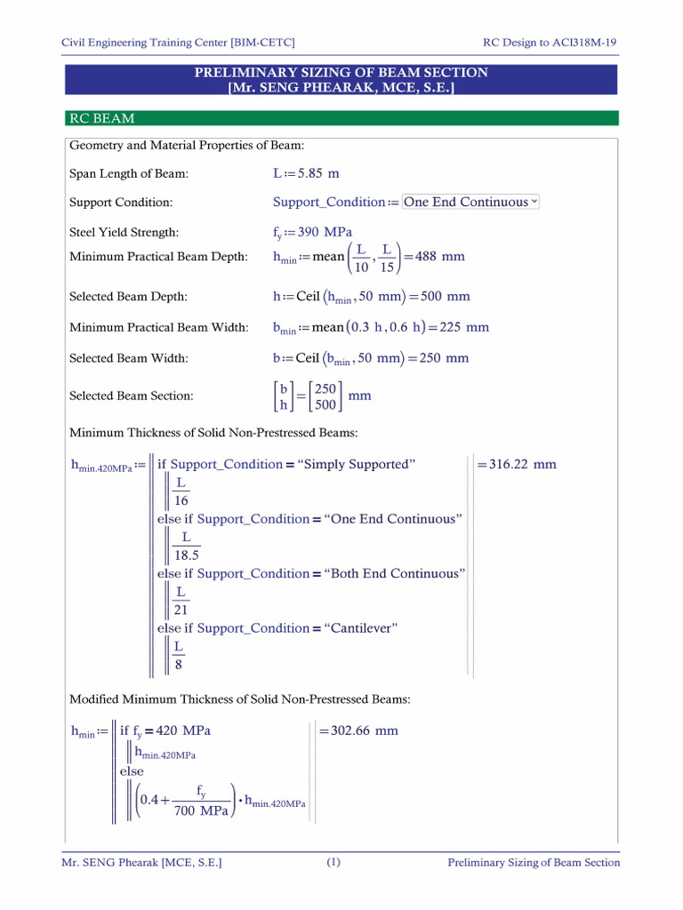 Preliminary Sizing of Beam Section | PDF