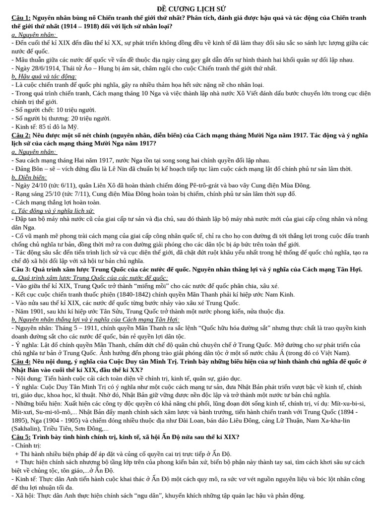 ĐỀ CƯƠNG LỊCH SỬ - gk2 | PDF