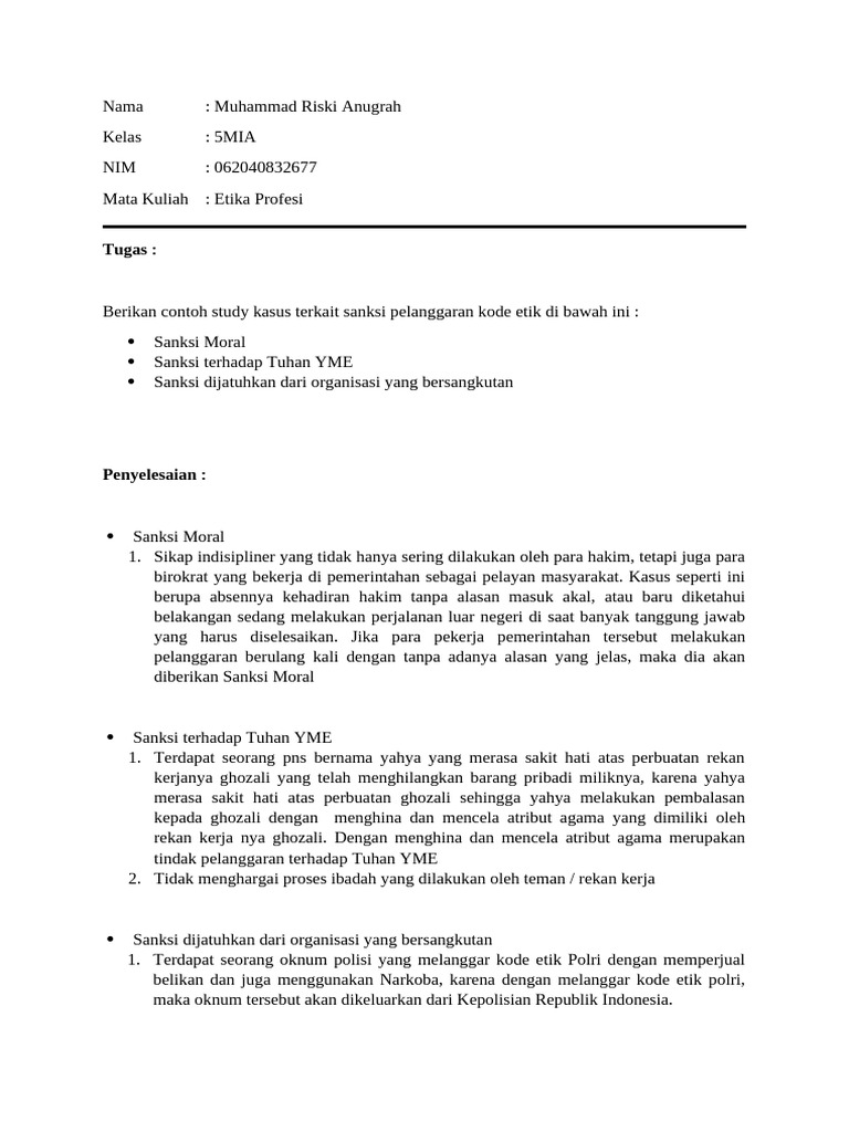 Muhammad Riski Anugrah - 5MIA - Tugas 6 Etika Profesi | PDF