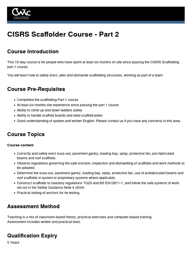 CISRS Scaffolder Course - Part 2 Overview | PDF