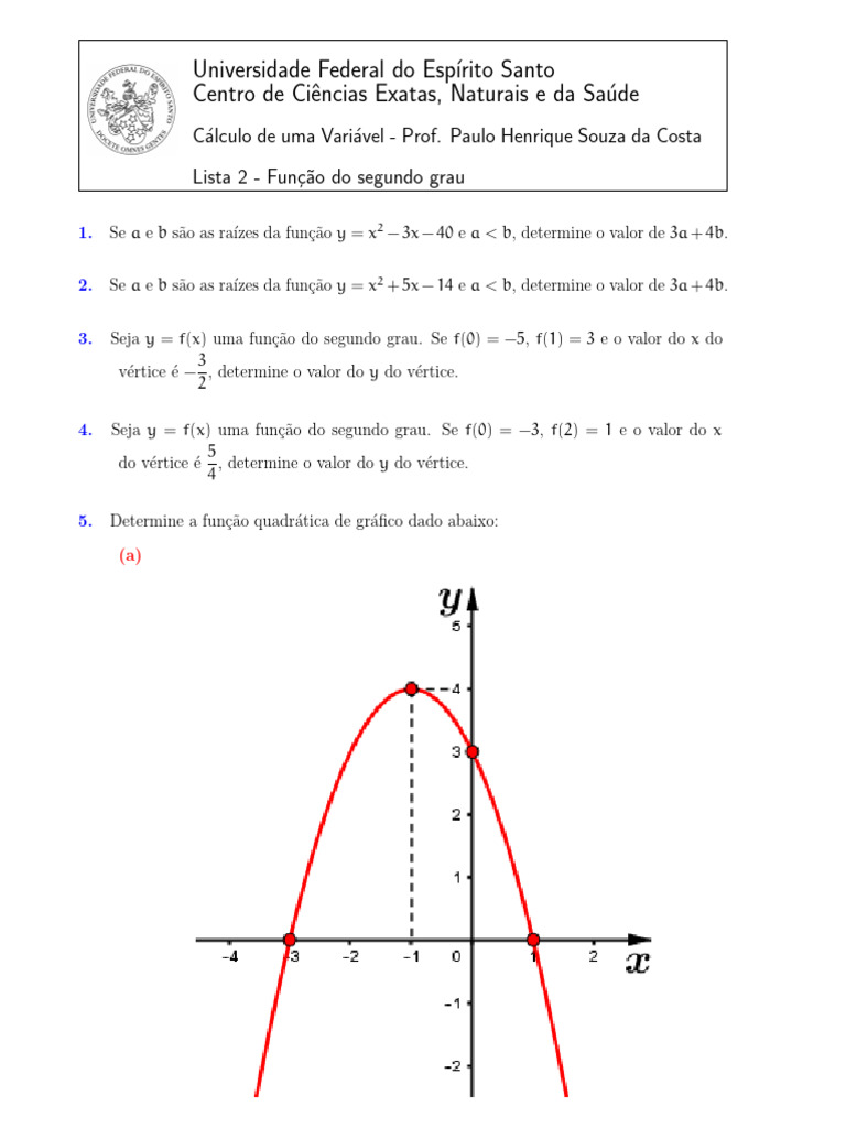 Lista 2 - Funcao Do Segundo Grau | PDF