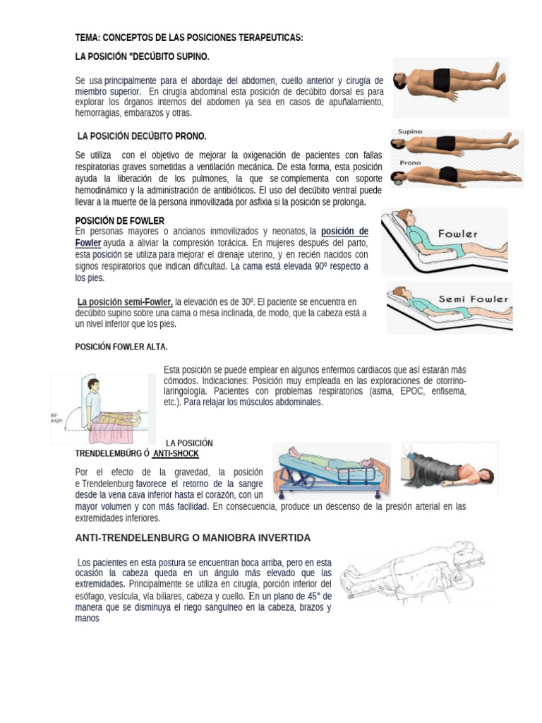 Posiciones Terapéuticas En Medicina Pdf Sistema Respiratorio Corazón