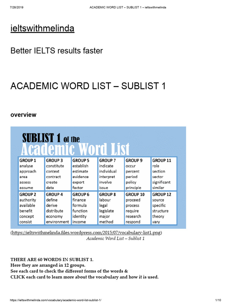 ACADEMIC WORD LIST – SUBLIST 1 – ieltswithmelinda | PDF | Vocabulary | Applied Linguistics