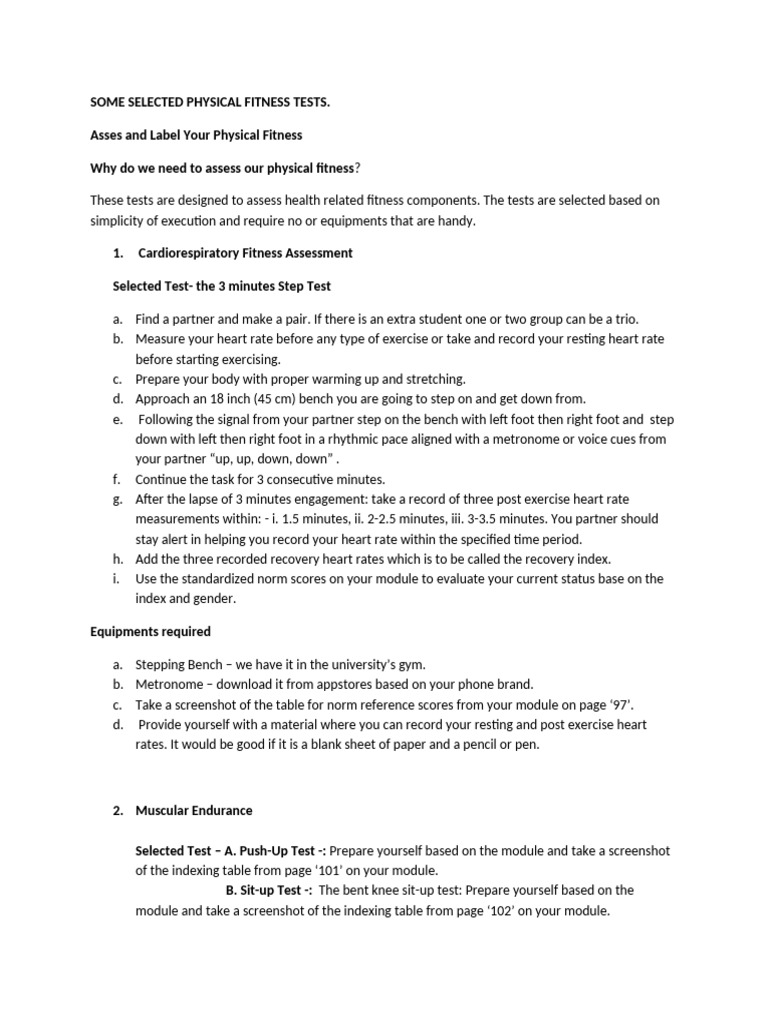 Some Selected Physical Fitness Tests | PDF | Physical Fitness