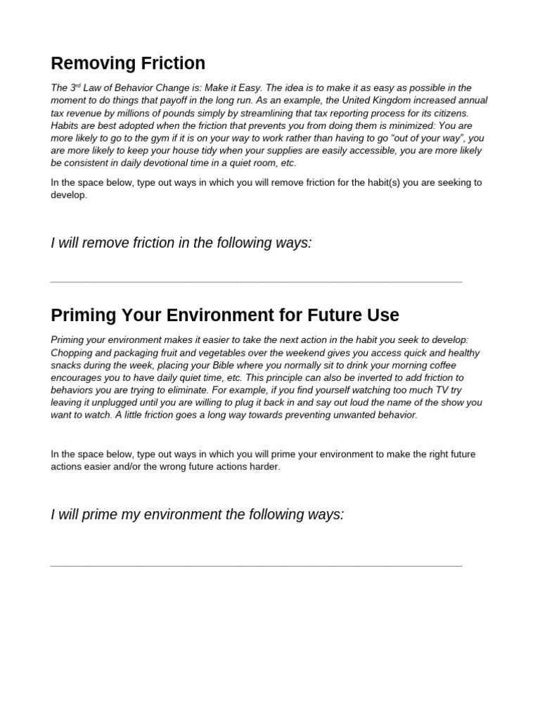 Strategies to Remove Habit Friction | PDF
