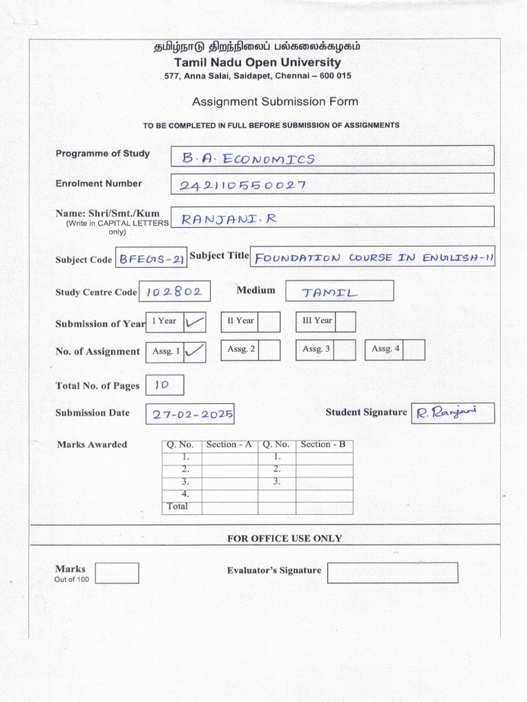 Foundation Course in English-II (Assignment-1) | PDF