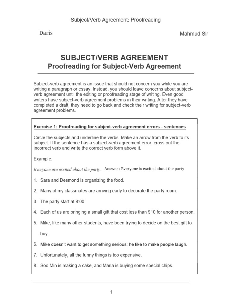 Sub Verb Agreement proofreading exercise | PDF | Beaver | Osteoporosis