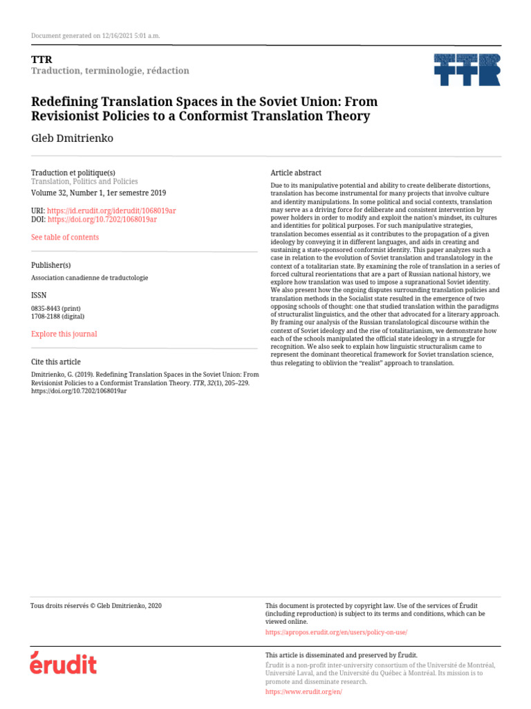 Redefining Translation Spaces in The Sov | PDF | Communism | Vladimir Lenin