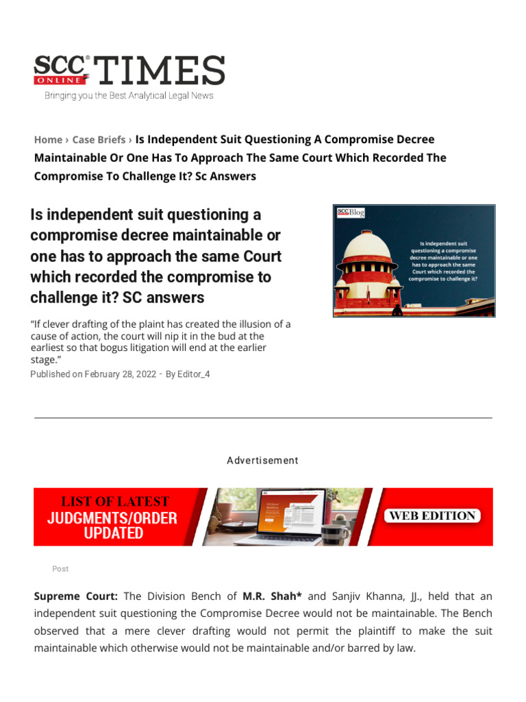 Is Independent Suit Questioning A Compromise Decree Maintainable or One ...