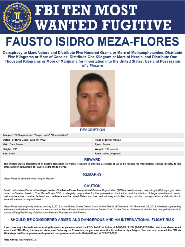 Fausto Isidro Meza-Flores Wanted for Drug Trafficking | PDF | Illegal ...