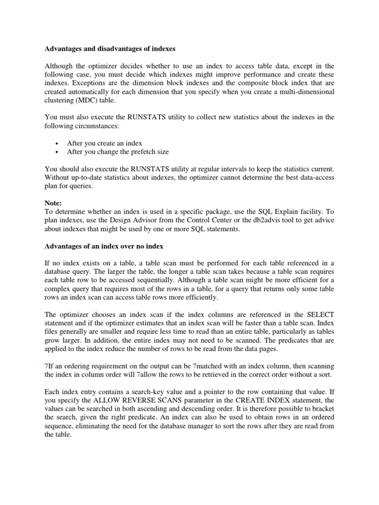 Advantages and Disadvantages of Indexes | PDF | Database Index | Computer Programming