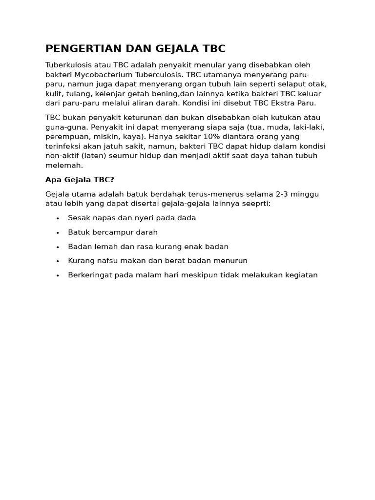 Gejala dan Pengertian Penyakit TBC | PDF