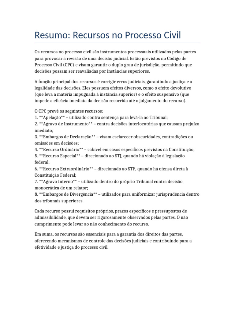 Resumo_Recursos_Processo_Civil | PDF