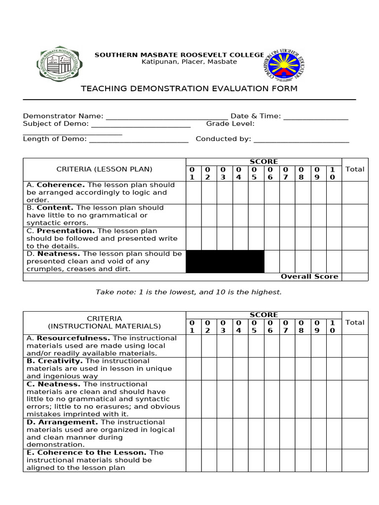 Teaching Demonstration Form | PDF | Teachers | Behavior Modification