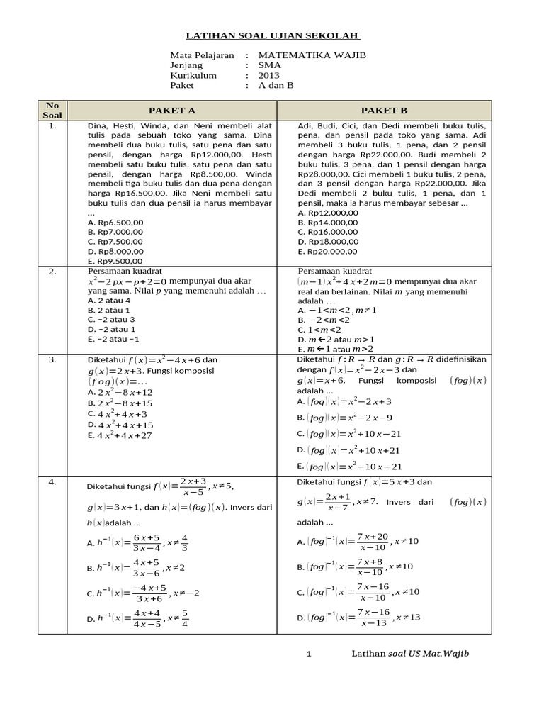 Latihan Soal Mat Wajib 2025 | PDF